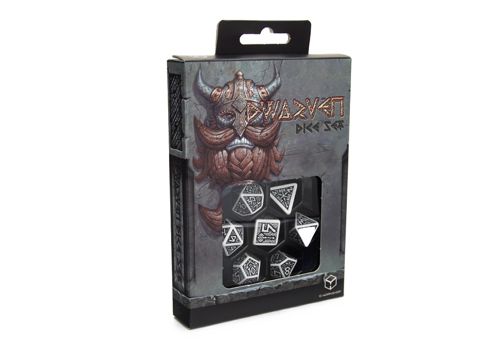 White & Black Dwarven Dice Set | Free & Fast Delivery | DiceRoll UK