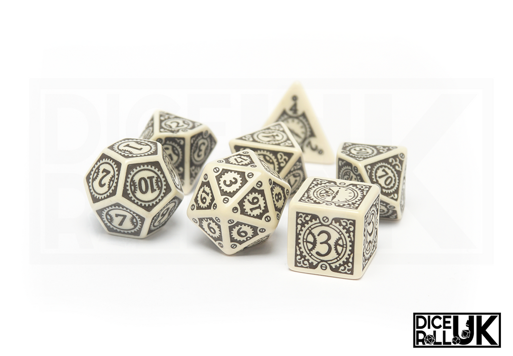Steampunk Clockwork Dice - Beige & Black | DiceRoll UK